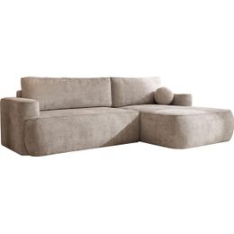 ECKSOFA Marion mit Schlaffunktion & Bettkasten in Chenille Taupe, Beige-Grau, Rechts 267/154/83 cm