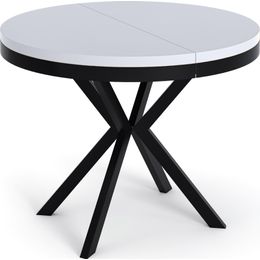 ESSTISCH Ross runder ausziehbarer, Wei&szlig; 90-170/90/76 cm