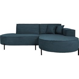 ECKSOFA Hana Loft 3-Sitzer Ecke Rechts, Cordstoff Chenille, Dunkelblau 241/80/168 cm