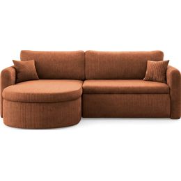 ECKSOFA Cora mit Schlaffunktion & Stauraum, Universell Rechts/Links, Orange Kupfer Cord Chenille 260/82/160 cm