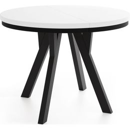 ESSTISCH Strato Black runder ausziehbarer, Wei&szlig; 100-140/100/77 cm