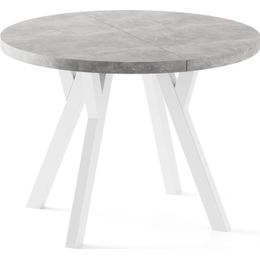 ESSTISCH Twixy XXL gro&szlig; rund oval ausziehbar, Grauer Beton 100-250/100/76 cm