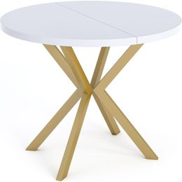 ESSTISCH Flora runder ausziehbarer, Wei&szlig; 100-180/100/76 cm