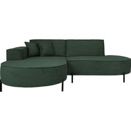 ECKSOFA Hana Loft 3-Sitzer Ecke Links, Cordstoff Chenille, Dunkelgr&uuml;n 241/80/168 cm