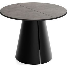 ESSTISCH Lamio runder ausziehbarer, Beton-Optik Dunkelgrau 100-180/100/76 cm