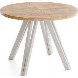 ESSTISCH Ravero runder ausziehbarer, Eiche Braun 100-140/100/77 cm