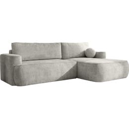 ECKSOFA Marion mit Schlaffunktion & Bettkasten in Chenille Hellgrau, Rechts 267/154/83 cm