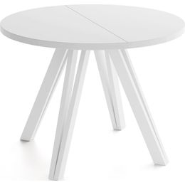 ESSTISCH Ravero runder ausziehbarer, Wei&szlig; 100-140/100/77 cm