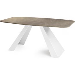 ESSTISCH Monte Wei&szlig; rechteckig ausziehbar, Dunkelgrauer Chicago Beton 180-220/90/76 cm