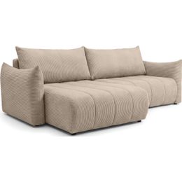 ECKSOFA Liv mit Schlaffunktion & Bettkasten in Cordstoff Beige, Universell 260/154/86 cm