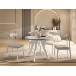 ESSTISCH Avero White runder ausziehbarer, Beton grau 100-140/100/77 cm