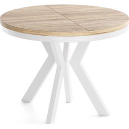 ESSTISCH Savio Wei&szlig; Neo rund ausziehbar verl&auml;ngerbar XXL, Eiche Sonoma Hellbraun 100-200/100/77 cm