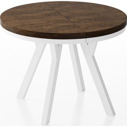 ESSTISCH Lume Wei&szlig; runder ausziehbarer, Lefkas Eiche 100-200/100/76 cm