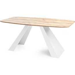 ESSTISCH Monte Wei&szlig; rechteckig ausziehbar, Craft Eiche 180-220/90/76 cm