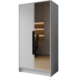 KLEIDERSCHRANK Mono Lux mit Speigel, Dreht&uuml;ren mit Schwarze Metallgriffe, Wei&szlig; 102/200/51 cm