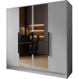 KLEIDERSCHRANK Mono Lux mit Speigel, Dreht&uuml;ren mit Schwarze Metallgriffe, Wei&szlig; 200/200/51 cm