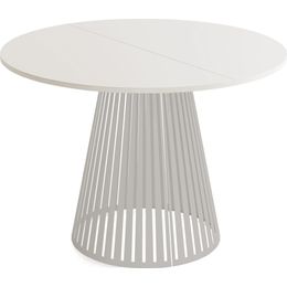 ESSTISCH Naro rund ausziehbar mit Lamellen-Metallgestell in Grau-Beige, Grau-Beige 120-200/120/76 cm