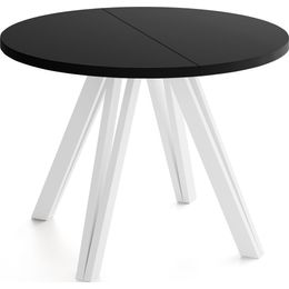 ESSTISCH Ravero runder ausziehbarer, Schwarz 100-140/100/77 cm