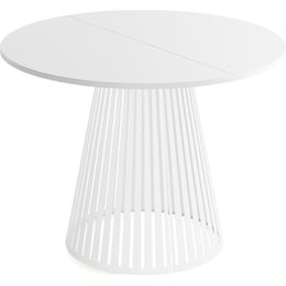 ESSTISCH Naro rund ausziehbar mit Wei&szlig;em Lamellen-Metallgestell, Wei&szlig; 120-200/120/76 cm