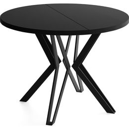 ESSTISCH Revena runder ausziehbarer, Schwarz 120-200/120/76 cm