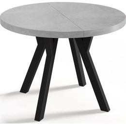 ESSTISCH Twixy runder ausziehbarer, Grauer Beton 90-170/90/76 cm