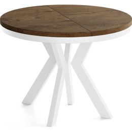 ESSTISCH Savio Wei&szlig; Neo rund ausziehbar verl&auml;ngerbar, Eiche Braun Rustikal 80-130/80/77 cm