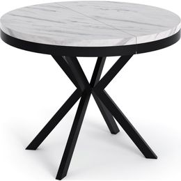 ESSTISCH Ross runder ausziehbarer, Marmor Wei&szlig; 100-180/100/76 cm