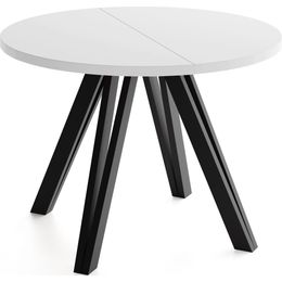 ESSTISCH Ravero runder ausziehbarer, Wei&szlig; 100-180/100/77 cm