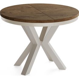 ESSTISCH Clara Grau-Beige runder ausziehbarer, Lefkas Eiche 120-200/120/76 cm