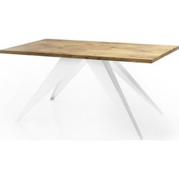 ESSTISCH Vance Wei&szlig; rechteckig ausziehbar, Lancelot Eiche 160-260/90/76 cm