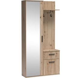 GARDEROBEN-SET Nex mit Spiegel, Haken & Stauraum &ndash; 97/195/30 cm &ndash; Artisan Eiche
