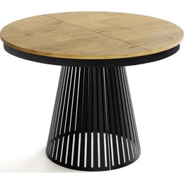 ESSTISCH Naro rund ausziehbar mit Schwarzem Lamellen-Metallgestell, Braun 100-180/100/76 cm