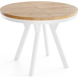 ESSTISCH Vero Neo Wei&szlig; rund ausziehbar verl&auml;ngerbar, Eiche Braun 100-200/100/77 cm