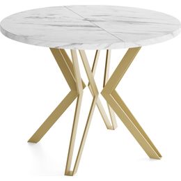 ESSTISCH Daisy runder ausziehbarer, Marmor Wei&szlig; 120-200/100/76 cm