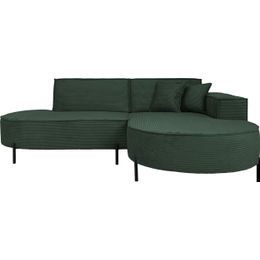 ECKSOFA Hana Loft 3-Sitzer Ecke Rechts, Cordstoff Chenille, Dunkelgr&uuml;n 241/80/168 cm