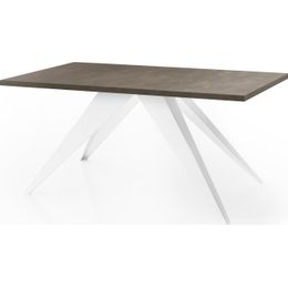 ESSTISCH Vance Wei&szlig; rechteckig ausziehbar, Dunkelgrauer Chicago Beton 160-260/90/76 cm