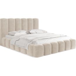 POLSTERBETT Serenity mit Bettkasten, Beige Samt 120x200 cm