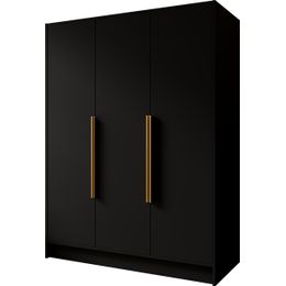 KLEIDERSCHRANK Mono Bis im Skandi-Stil, Dreht&uuml;ren mit Goldene Metallgriffe, Schwarz 150/200/51 cm