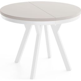 ESSTISCH Vero Neo Wei&szlig; rund ausziehbar verl&auml;ngerbar, Kaschmir 100-200/100/77 cm