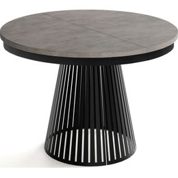 ESSTISCH Naro rund ausziehbar mit Schwarzem Lamellen-Metallgestell, Beton-Optik Dunkelgrau 120-200/120/76 cm