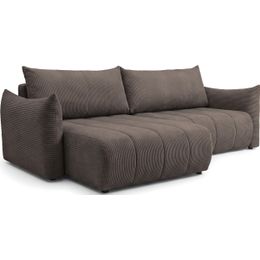 ECKSOFA Liv mit Schlaffunktion & Bettkasten in Cordstoff Braun, Universell 260/154/86 cm