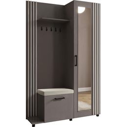 GARDEROBE Linaro mit Spiegel, Sitzbank in Lamellen-Optik 137/207/42 cm, Links