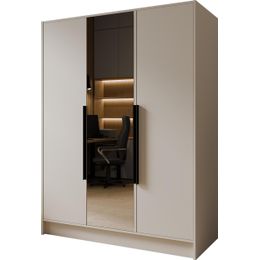 KLEIDERSCHRANK Mono Lux mit Speigel, Dreht&uuml;ren mit Schwarze Metallgriffe, Kaschmir 150/200/51 cm
