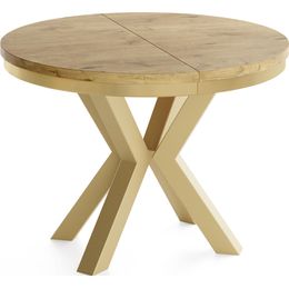 ESSTISCH Clara Gold runder ausziehbarer, Lancelot Eiche 120-200/120/76 cm