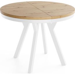 ESSTISCH Vero Neo Wei&szlig; rund ausziehbar verl&auml;ngerbar, Eiche Artisan Hellbraun 100-300/100/77 cm