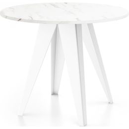 ESSTISCH Griffin runder ausziehbarer, Marmor Wei&szlig; 90-130/100/76 cm