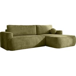 ECKSOFA Marion mit Schlaffunktion & Bettkasten in Chenille Gr&uuml;n, Rechts 267/154/83 cm