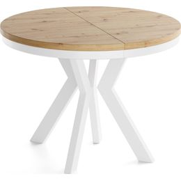 ESSTISCH Savio Wei&szlig; Neo rund ausziehbar verl&auml;ngerbar XXL, Eiche Artisan Hellbraun 100-300/100/77 cm