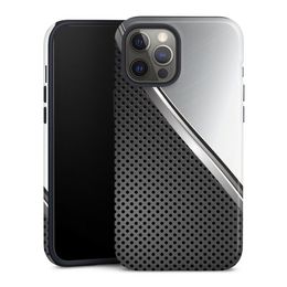 DeinDesign iPhone 12 Pro Max Handy Panzer Handyh&uuml;lle robuste Outdoor H&uuml;lle Schutzh&uuml;lle gl&auml;nzend Steel Metall Carbon Tough Case