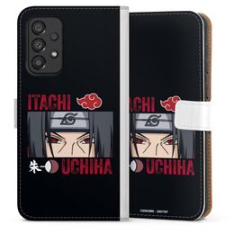 DeinDesign Galaxy A33 5G Handy Klapph&uuml;lle Handyh&uuml;lle aus Kunst Leder wei&szlig; Flip Case Manga Itachi Uchiha Naruto Shippuden Sideflip mit Lasche